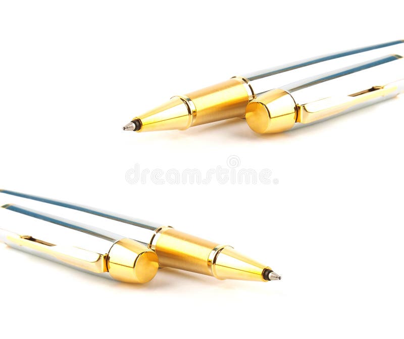 Gold Shining Pens Isolated on White Background Stock Photo - Image of ...