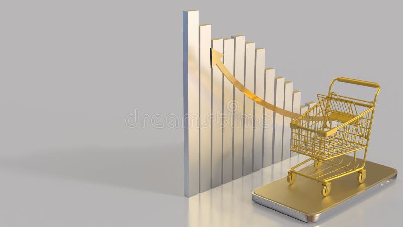 The Gold Shopping Cart for Business Concept 3d Rendering Stock Illustration - Illustration of ...