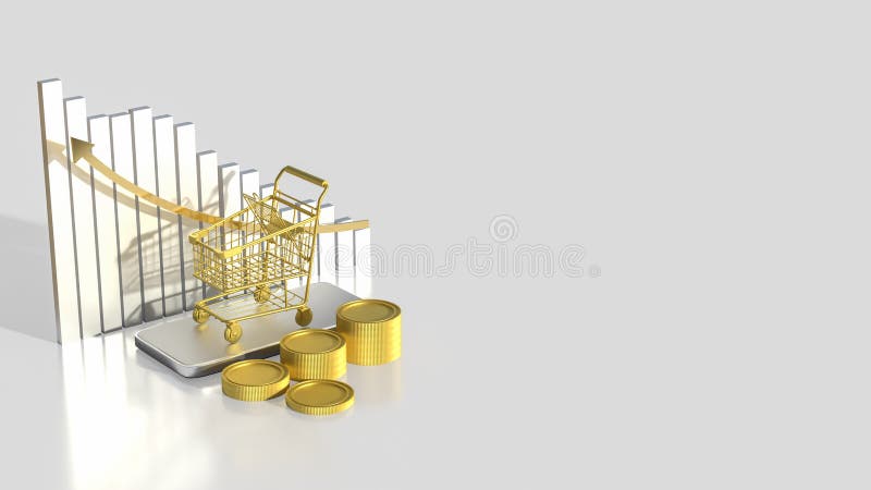 The Gold Shopping Cart for Business Concept 3d Rendering Stock ...