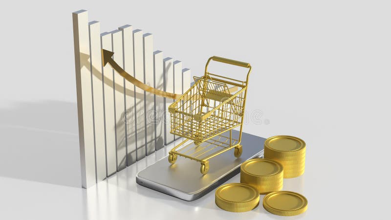 The Gold Shopping Cart for Business Concept 3d Rendering Stock ...