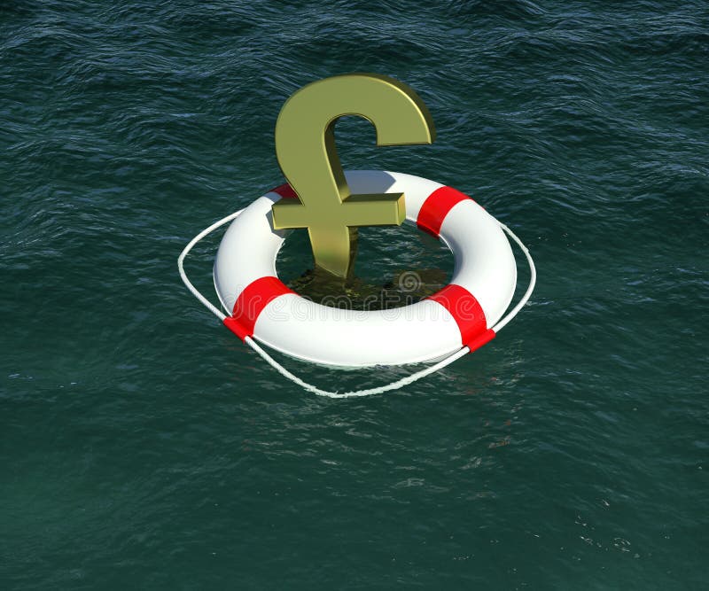 Gold Sign of the English Pound in Lifebuoy Stock Illustration ...