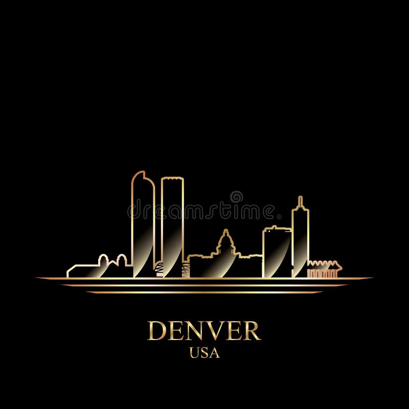 Gold Silhouette of Denver on Black Background Stock Vector ...