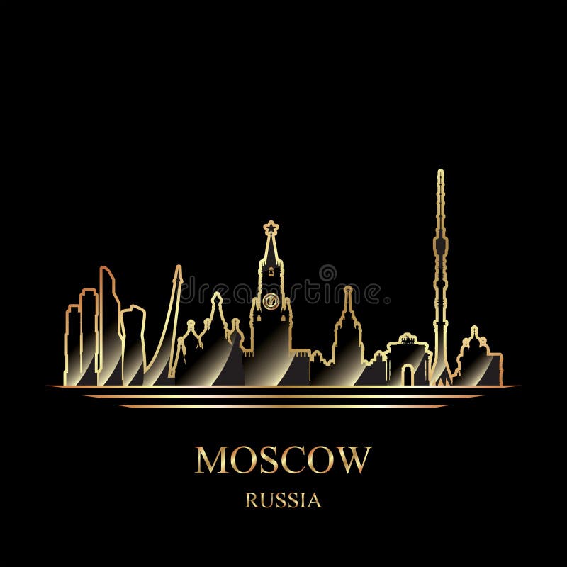 Gold Silhouette of Moscow on Black Background Stock Vector ...