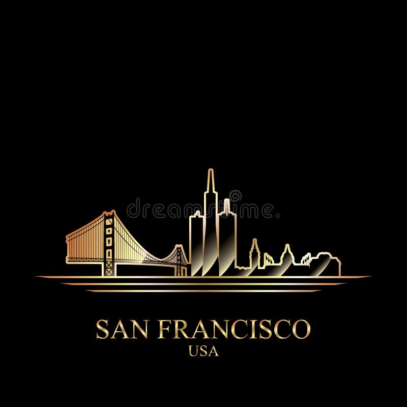 Gold Silhouette of San Francisco on Black Background Stock Vector ...