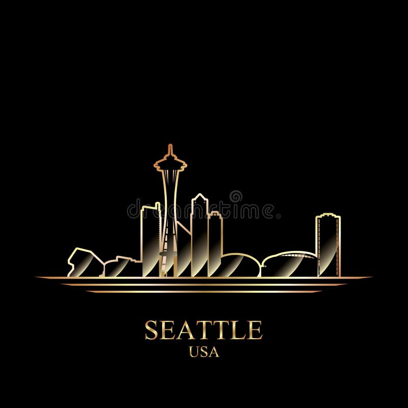 Gold Silhouette of Seattle on Black Background Stock Vector ...