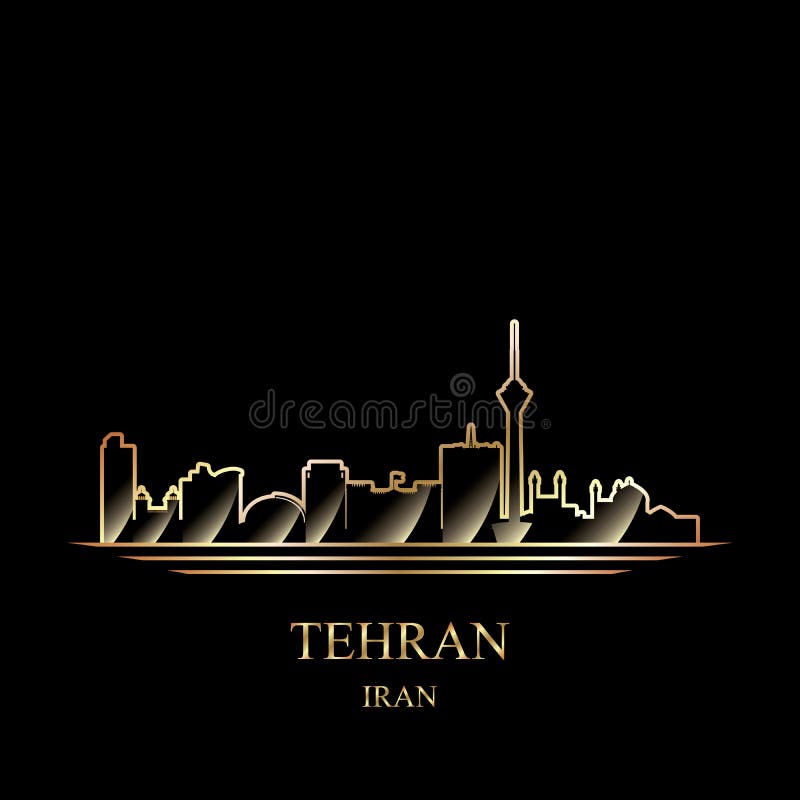Gold Silhouette of Tehran on Black Background Stock Vector ...