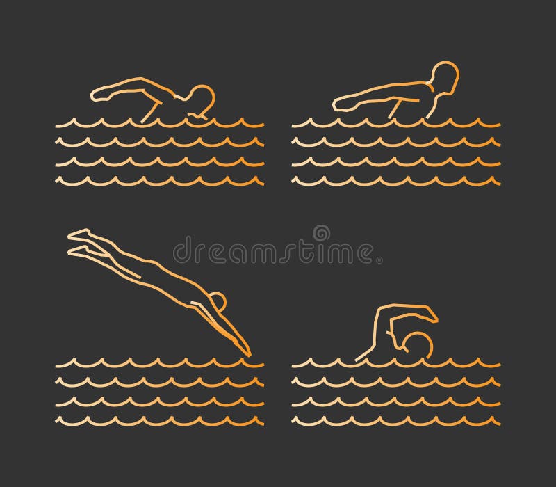 Gold silhouettes of swim. stock illustration. Illustration of outline ...