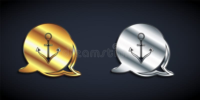 Gold and Silver Anchor Icon Isolated on Black Background. Long Shadow ...