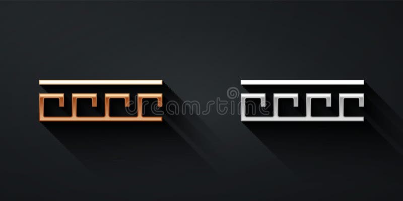 Gold and Silver Ancient Greek Pattern Icon Isolated on Black Background ...
