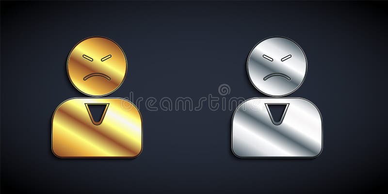 Gold and Silver Angry Customer Icon Isolated on Black Background. Long ...