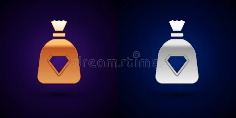 Gold and Silver Bag with Gems Icon Isolated on Black Background. Vector ...