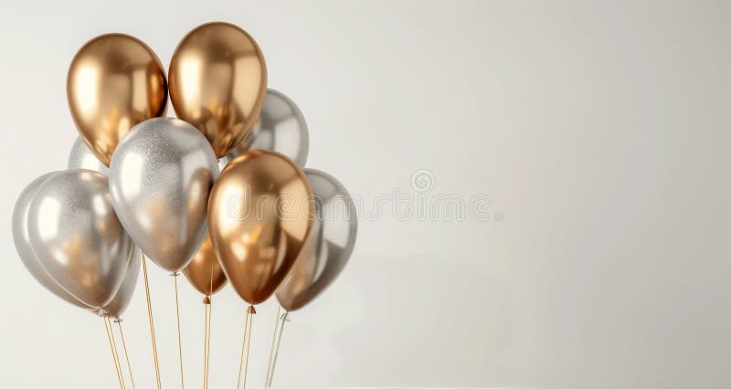 Gold and Silver Balloons Against a White Wall Stock Image - Image of ...