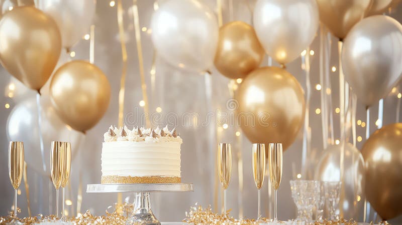 Gold and Silver Balloons Birthday Party Decorations Stock Photo - Image ...