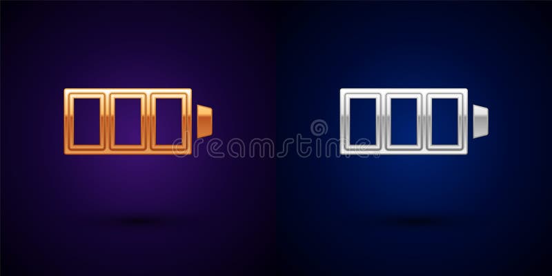 Gold and Silver Battery Charge Level Indicator Icon Isolated on Black ...