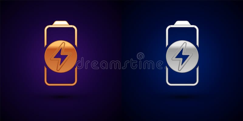 Gold and Silver Battery Charge Level Indicator Icon Isolated on Black ...