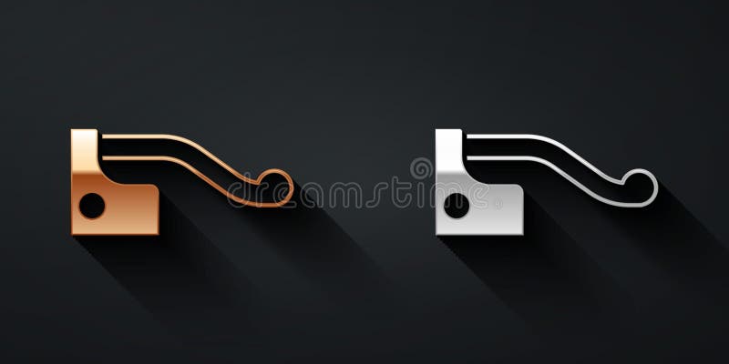 Gold and Silver Bicycle Brake Icon Isolated on Black Background. Long ...