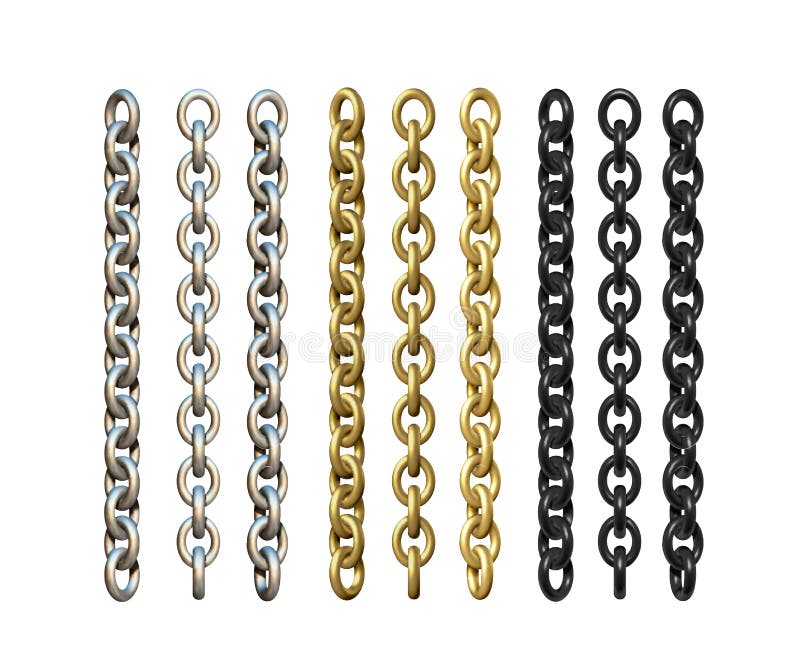 Gold, Silver and Black Metal Chains. 3d Realistic Vector Stock Vector ...