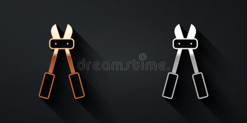 Gold and Silver Bolt Cutter Icon Isolated on Black Background. Scissors ...