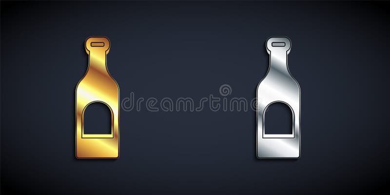 Gold and Silver Bottle of Wine Icon Isolated on Black Background. Long ...