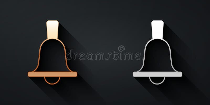 Gold and Silver Boxing Bell Icon Isolated on Black Background. Long ...