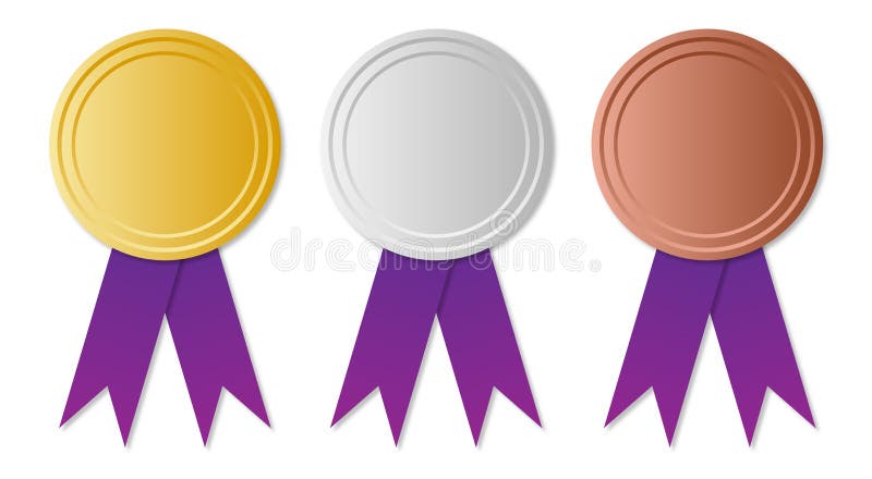 Purple Ribbon Gold Silver Bronze Blank Winner Medal, Vector ...