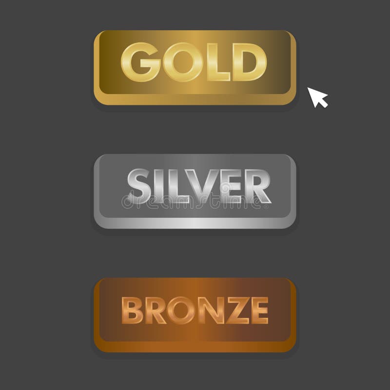 Gold Silver and Bronze Buttons Set with Mouse Click Icon Illustration ...