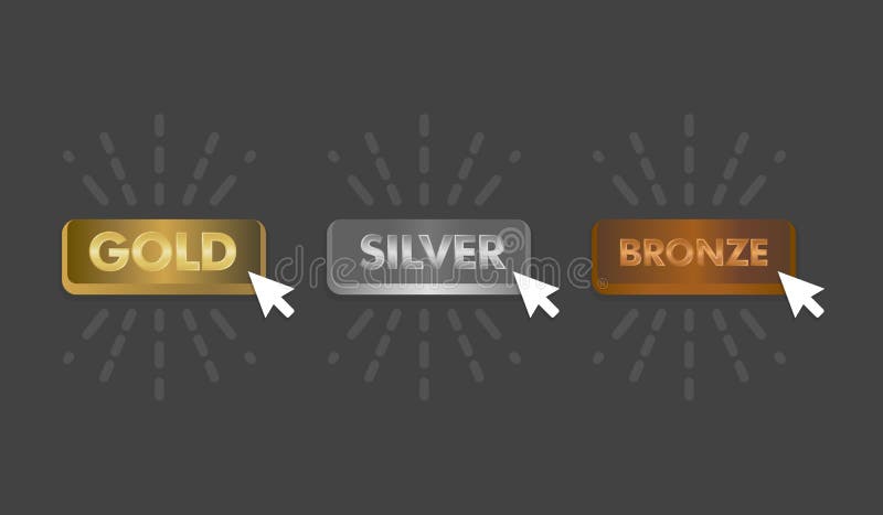 Gold Silver and Bronze Buttons Set with Mouse Click Icon Illustration ...
