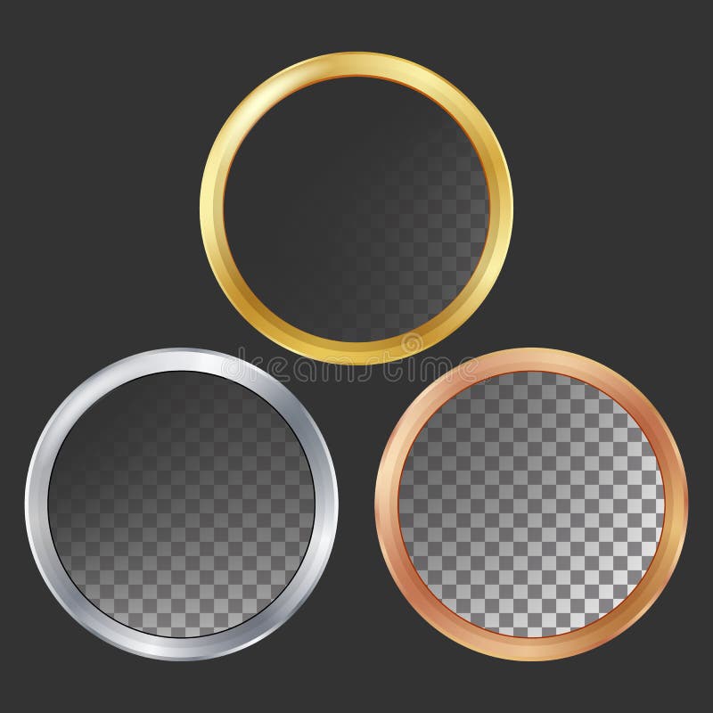 Gold, Silver, Bronze, Copper Metal Frames Vector. Round. Realistic ...