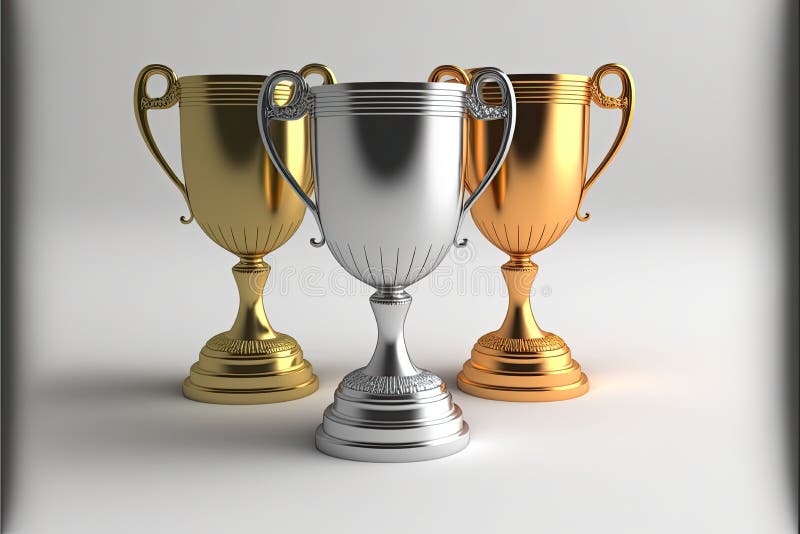 Gold Silver and Bronze Cups for the First Second and Third Place in the ...