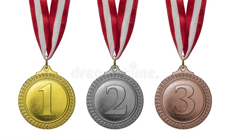 Gold, Silver, Bronze First, Second, Third Medals on Isolated White ...