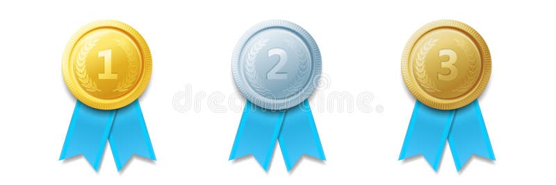 Gold Silver And Bronze Medal Ribbons Champion Awards Vector Badges