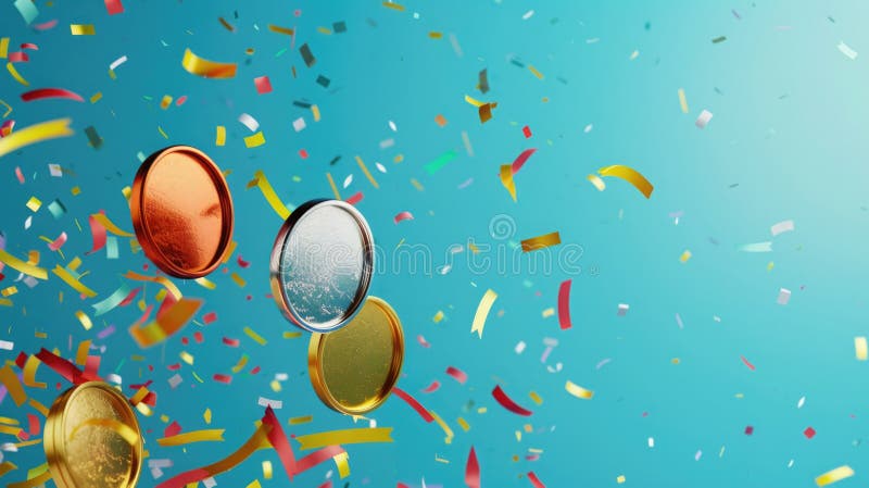 Gold, Silver, and Bronze Medals with Confetti Background Illustration ...