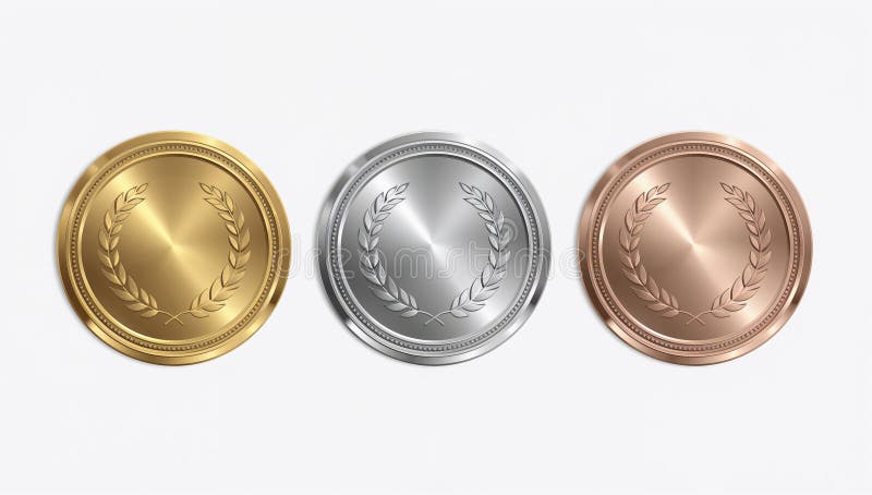 Gold, Silver, and Bronze Medals with Laurel Wreath Stock Image - Image ...