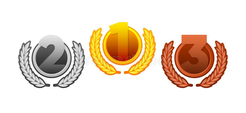 Gold, Silver and Bronze Medals. Metal Mark with Achievement of First ...