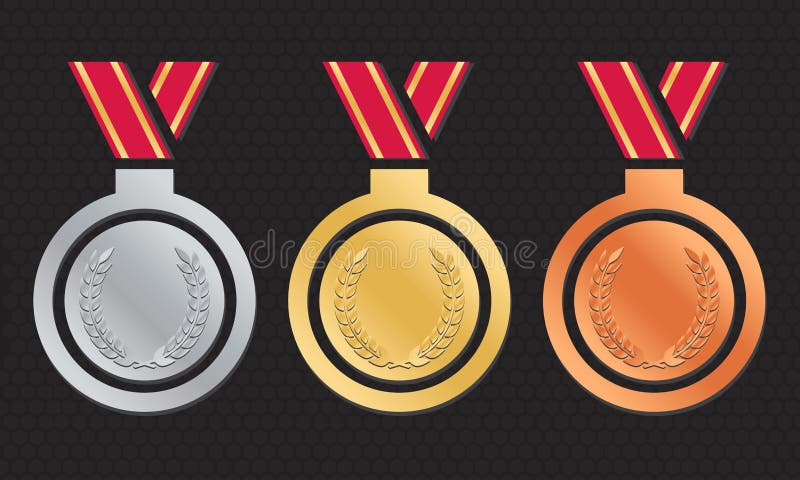 Gold Silver and Bronze Medals on Ribbons with Shiny Metallic Surfaces ... Gold Silver and Bronze Medals on Ribbons with Shiny Metallic Surfaces ...