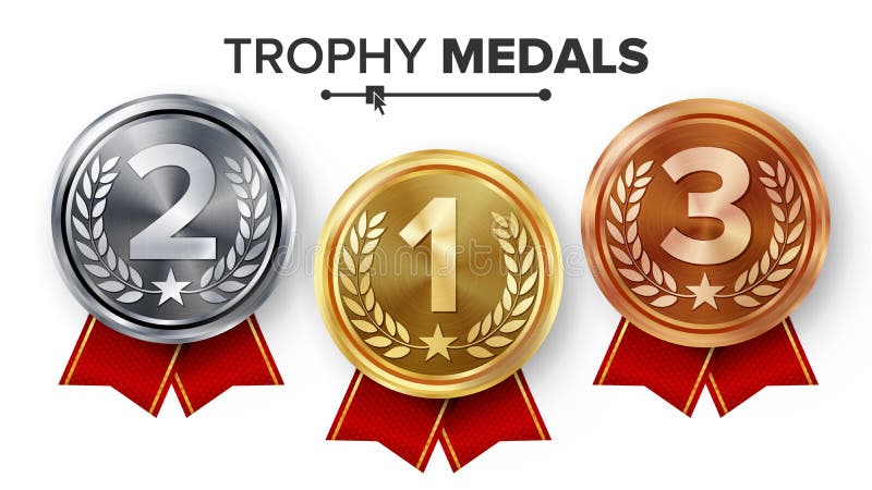 Gold, Silver, Bronze Medals Set Vector. Metal Realistic Badge with ...