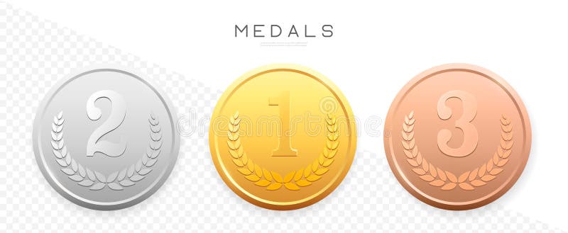Gold, Silver, Bronze Medals Set. Vector Realistic Badge with First ...