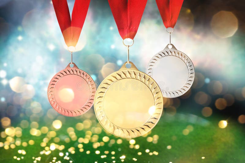 Gold, Silver and Bronze Medals at Sports Field Stock Photo - Image of ...