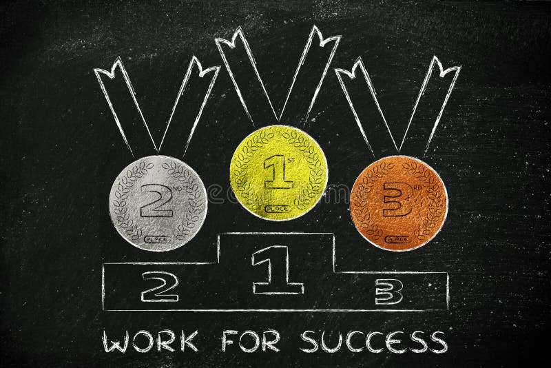 Gold, Silver and Bronze Medals with Text Work for Success Stock ...