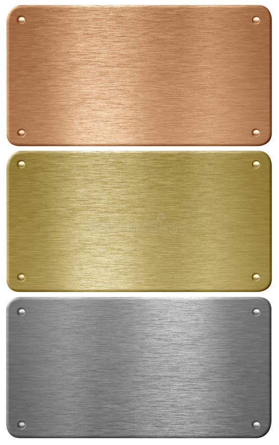 Gold, Silver, Bronze Metal Plates Isolated Stock Image - Image of metal ...
