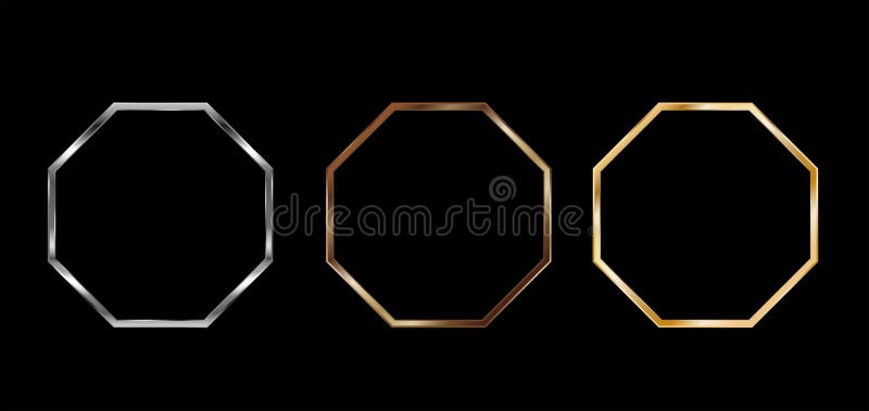Gold, Silver, Bronze Octagonal Frames for a Picture or Photo. 3d Vector ...