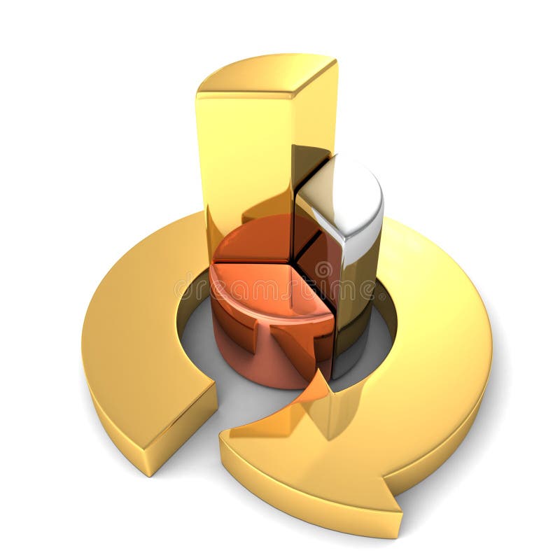 Gold Silver Bronze Pie Chart with Round Arrow on a White Stock ...