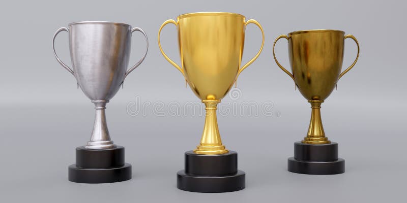 Gold Silver Bronze Trophy Cup with Dual Handle on Grey Background ...