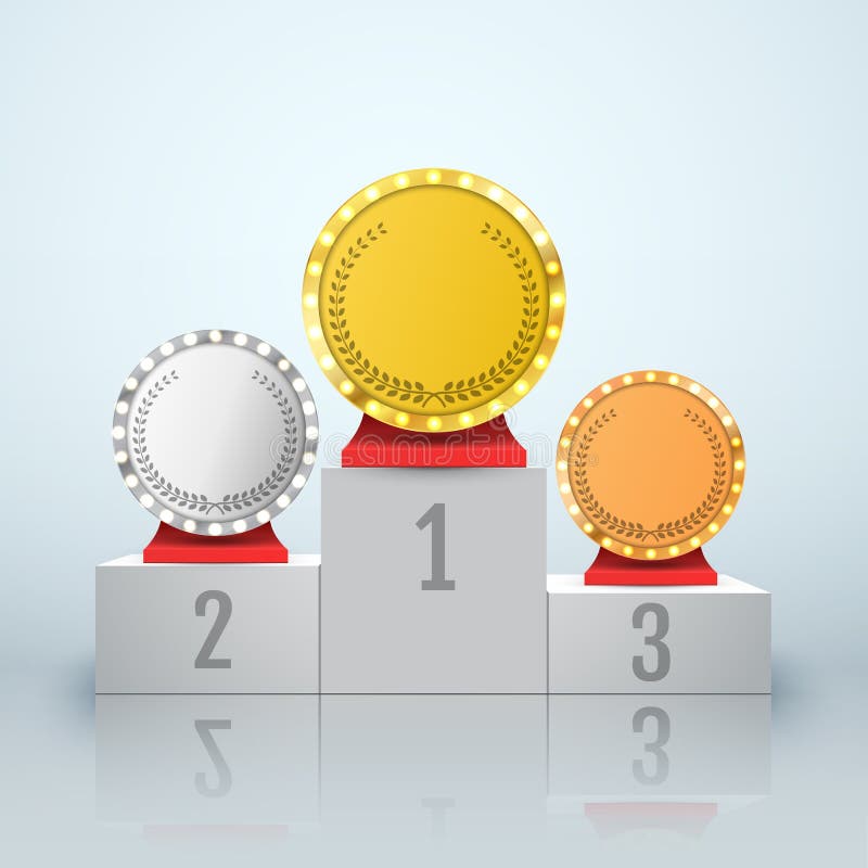 Gold, Silver and Bronze Trophy Cup on Prize Podium. Stock Vector ...