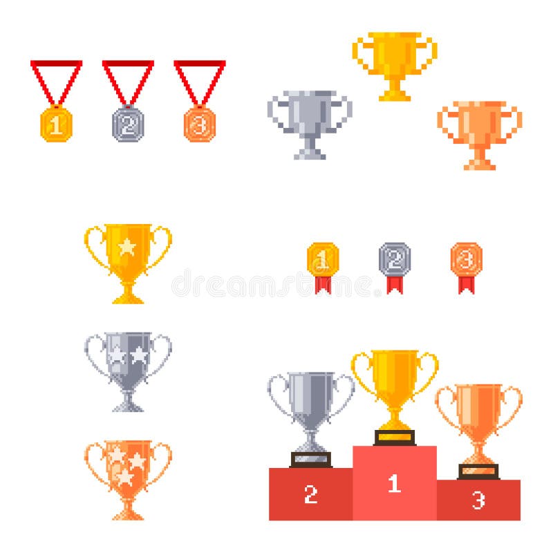 First, Second and Third Place Trophies Logo Collection. Gold, Silver ...