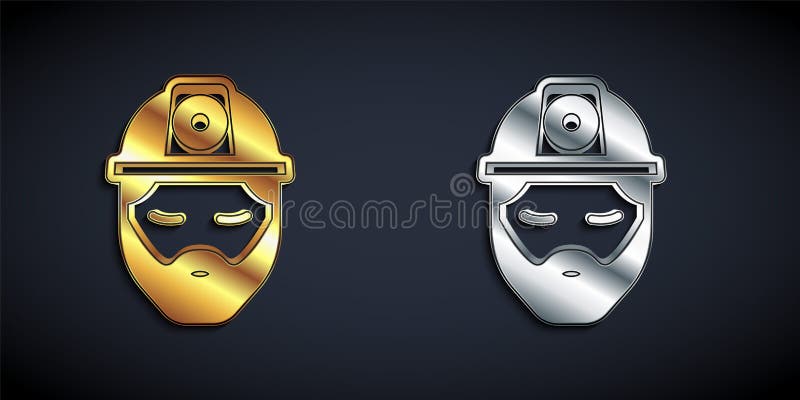 Gold and Silver Builder Icon Isolated on Black Background. Construction ...