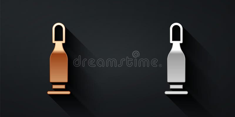 Gold and Silver Bullet Icon Isolated on Black Background. Long Shadow ...