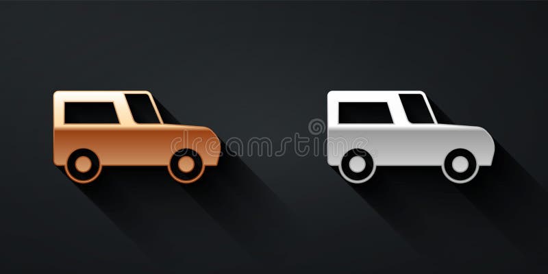 Gold and Silver Car Icon Isolated on Black Background. Long Shadow ...