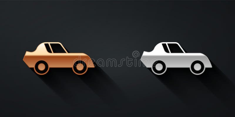 Gold and Silver Car Icon Isolated on Black Background. Long Shadow ...