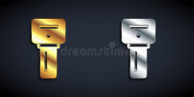 Gold and Silver Car Key with Remote Icon Isolated on Black Background ...